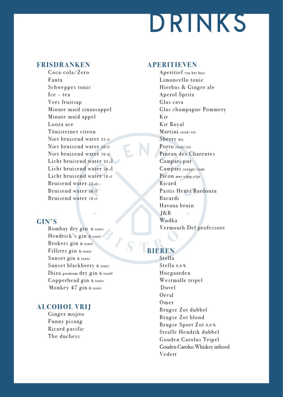 Menu Bistro 't Molenhuys - Steeds wisselende suggesties